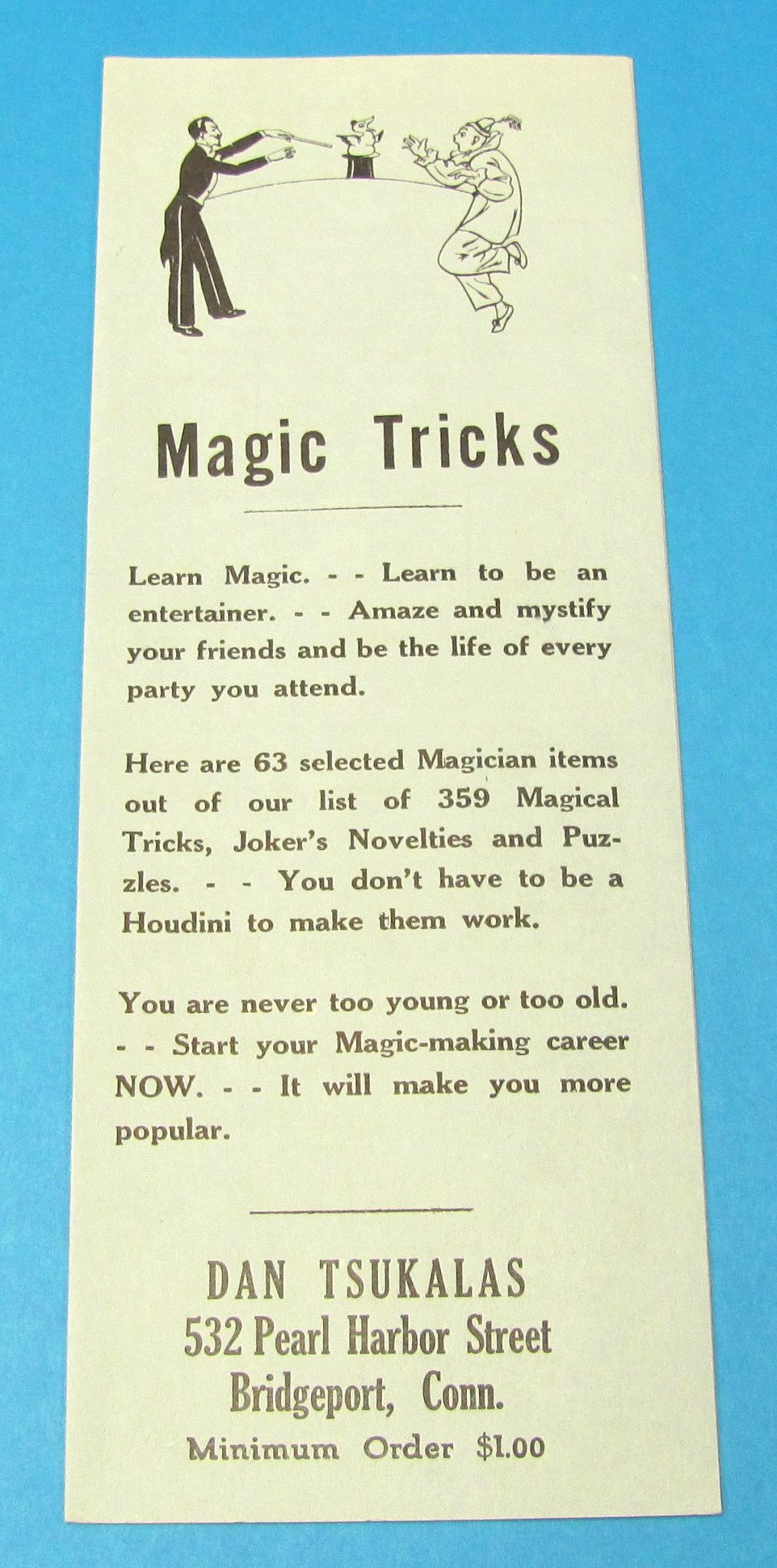 Vintage Dealer's Magic Tricks Ad Flyer (Dan Tsukalas) | Winkler's Magic ...